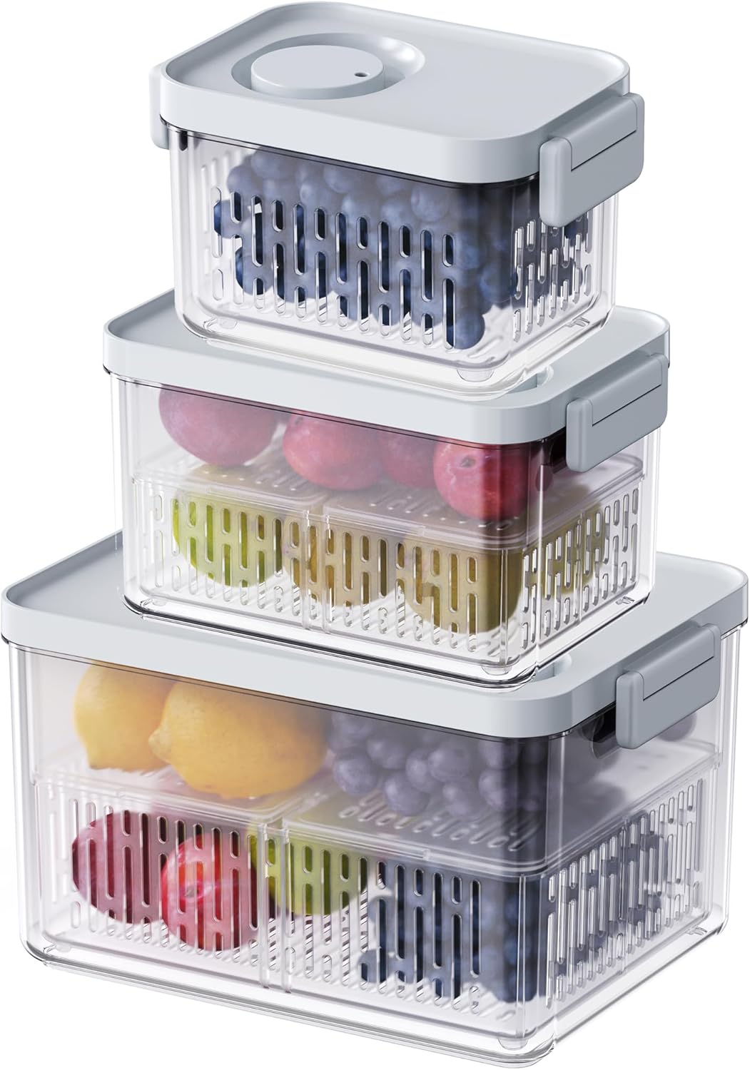 Amazon.com: vacane Clear Fruit Containers for Fridge with Timing Knob ...