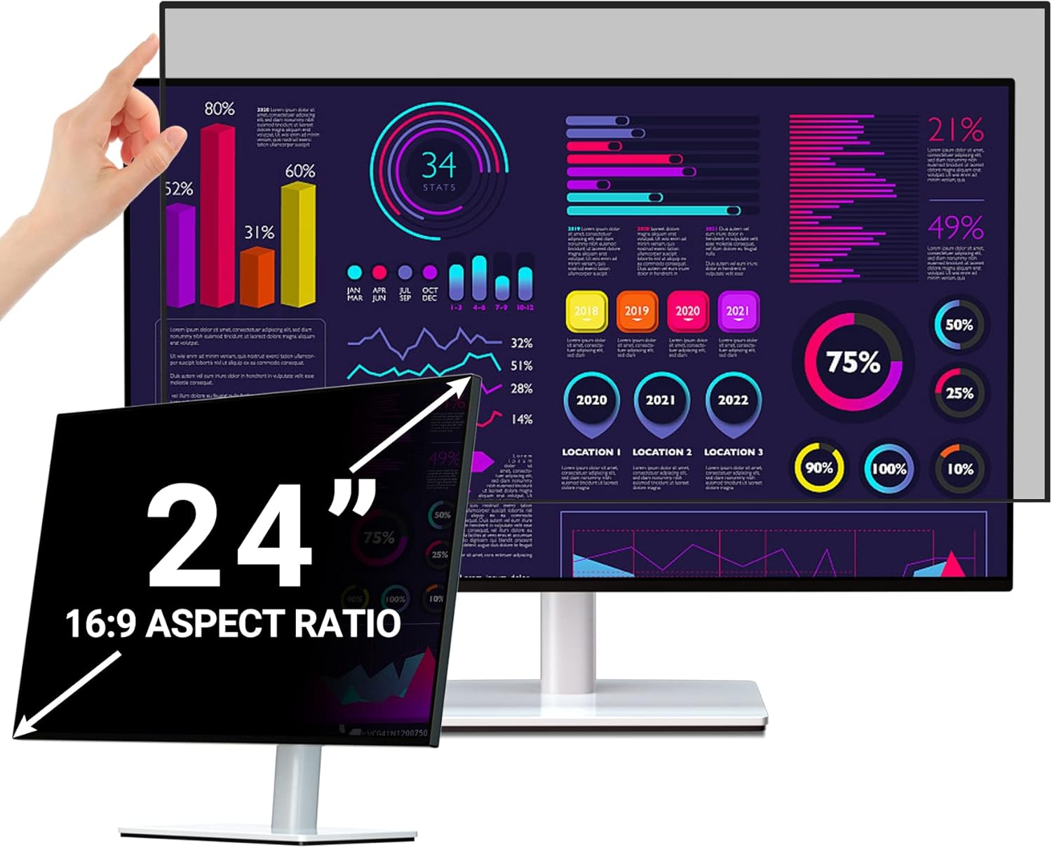PYS 24 Inch Removable Computer Privacy Screen Filter Monitor Privacy ...