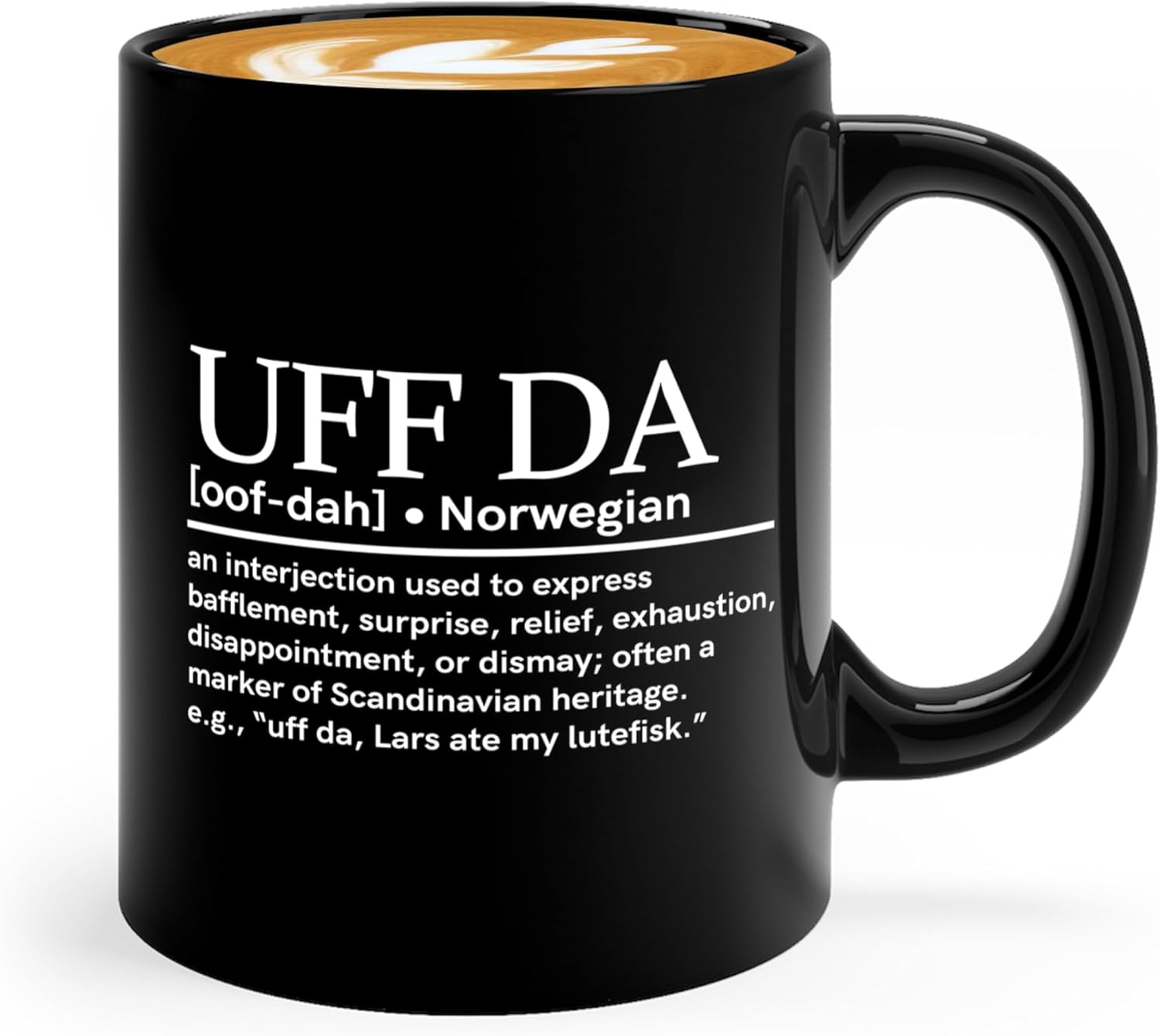 Amazon.com: Norwegian Coffee Mug 11oz Black -Uff Da - Appreciation ...