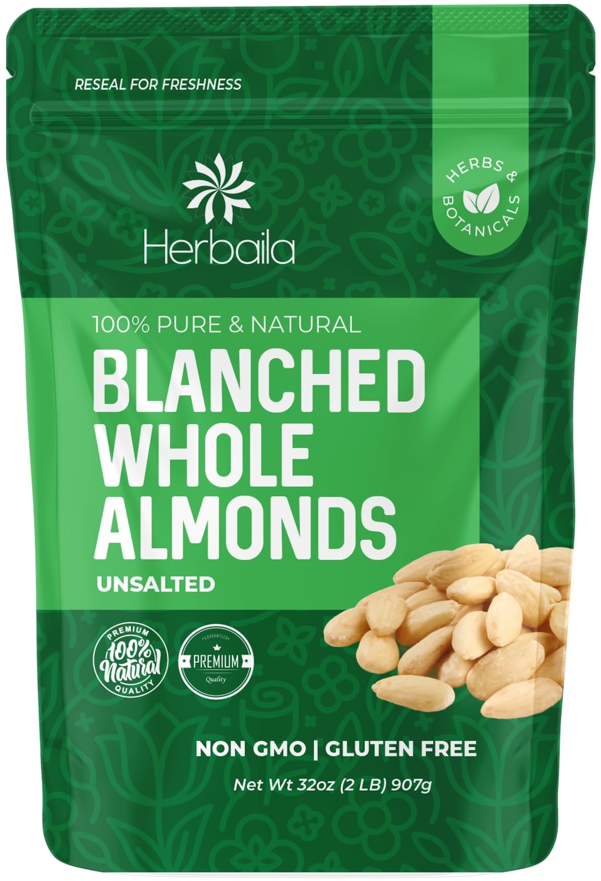 Amazon.com : Raw Almonds Unsalted 2lbs, Blanched Almonds Raw, Whole ...
