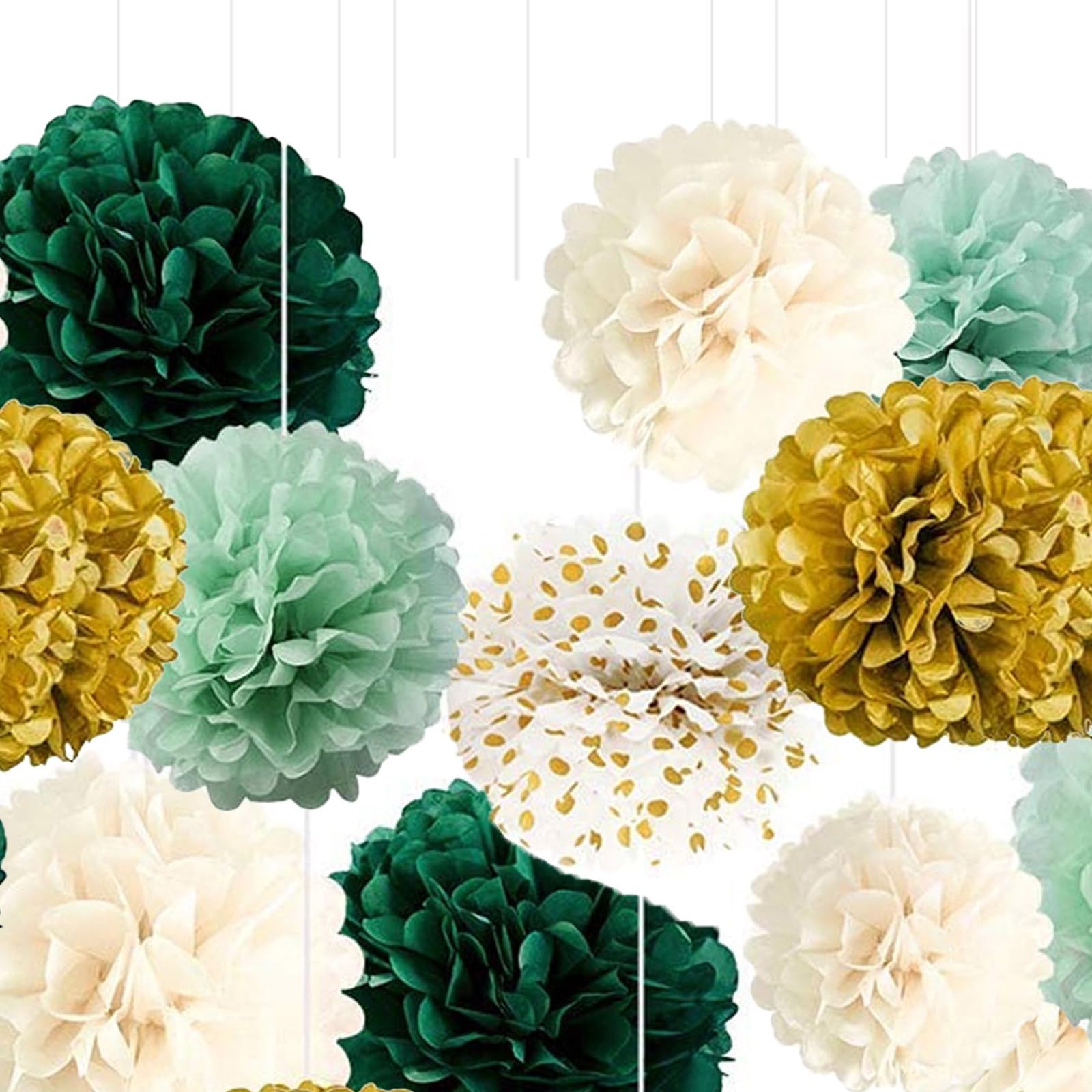 Amazon.com: Paper Tissue Pom Poms Green Gradient Gold Dot White Hanging ...