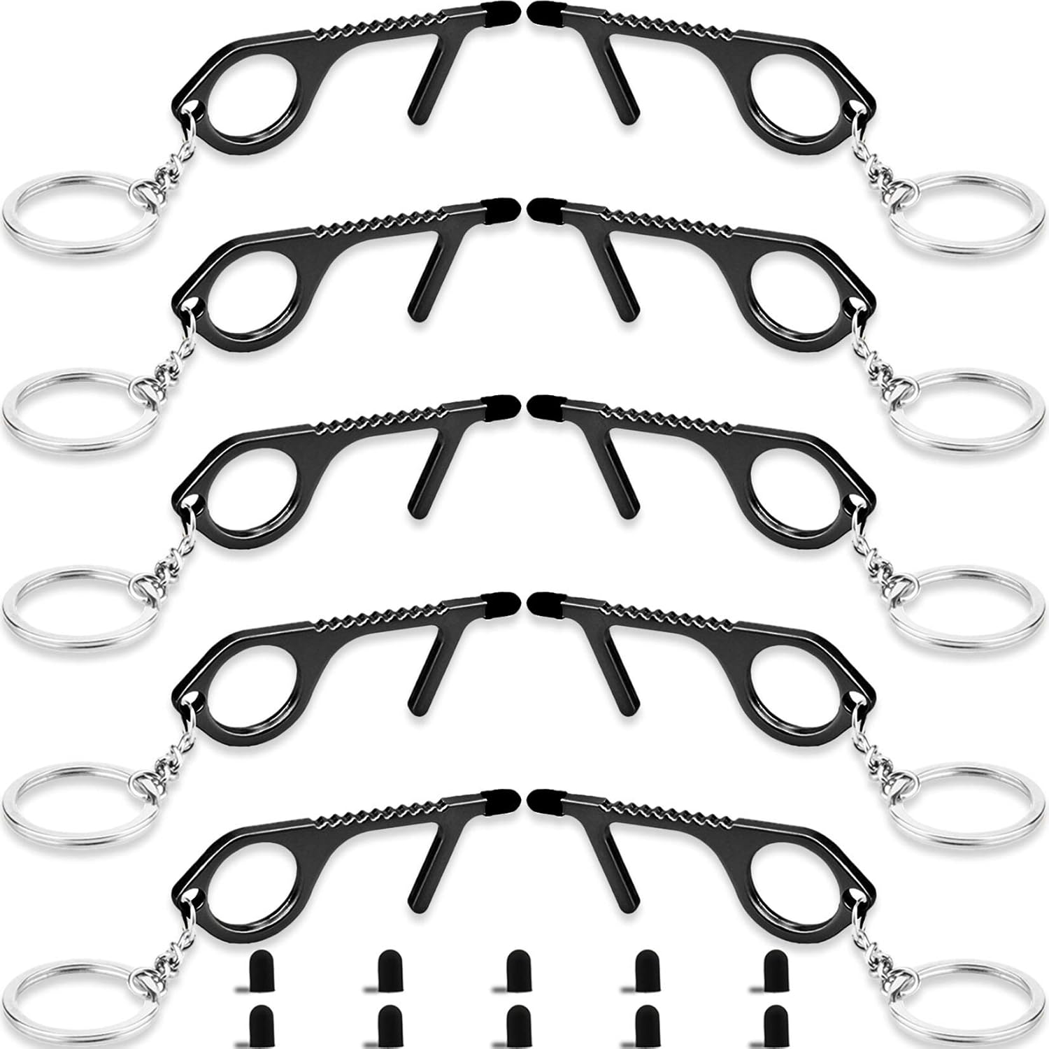 10Pack No-Touch Door Opener Tool Contactless Keychain with Rubber ...