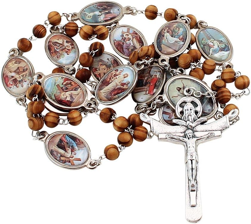 Amazon.com: Stations of the Cross Brown Rosary Chaplet Wood Bead : Home ...