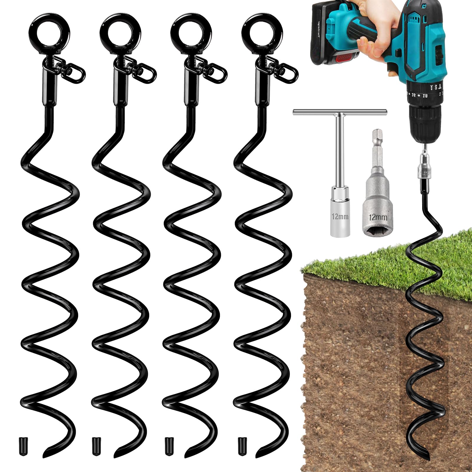 Amazon.com : Fabulas Ground Anchors, 15.5 Inch 4 Pack Ground Anchors ...