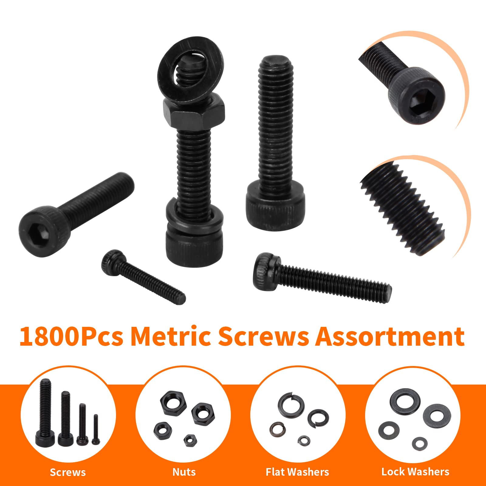 Snapklik.com : 1800Pcs M2 M3 M4 M5 Metric Screw Assortment Kit, Grade ...