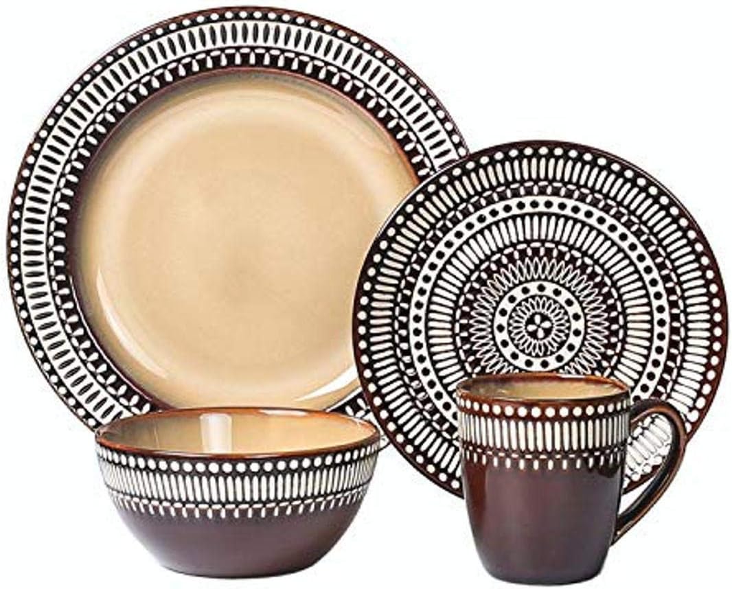 Amazon.com | Lorren Home Trends Glazed Dinnerware Set, Rust: Dinnerware ...