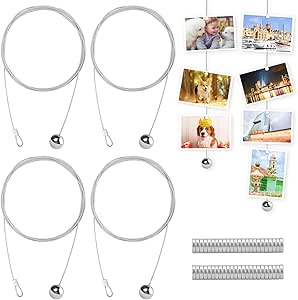 4 Stück Fotoseil mit 48 Magneten, Edelstahl Fotoleine mit Klammern ...