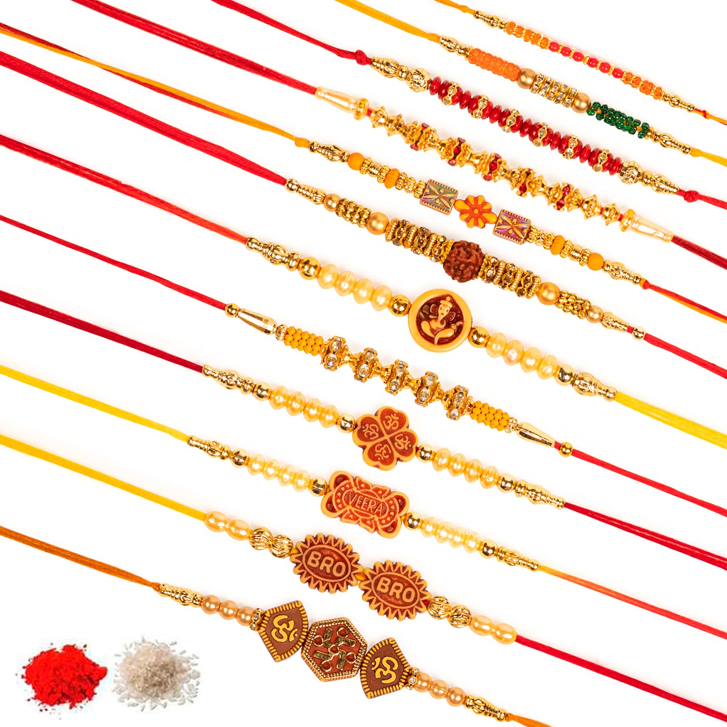 Kaameri Bazaar Rakhi Multicolor Combo of 12 Dora Rakhi Set for Men with ...