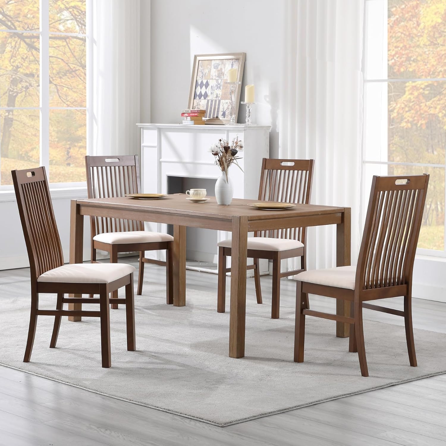 Amazon.com - CIMOTA Walnut Wood Dining Chairs Set of 4, Farmhouse ...