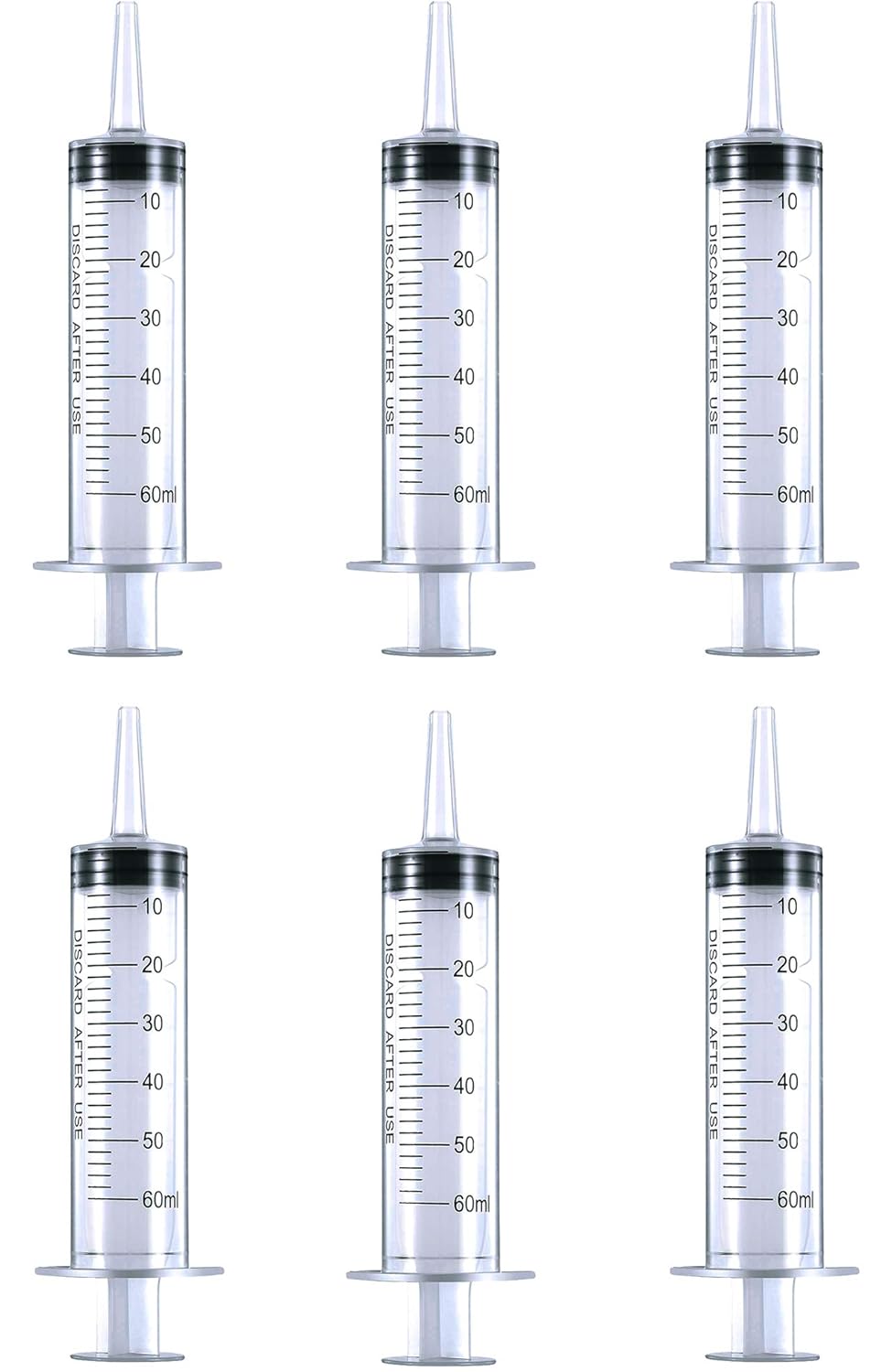 HaBeuniver 6 Pack 60ml Large Plastic Syringe with Cap, Catheter Tip ...