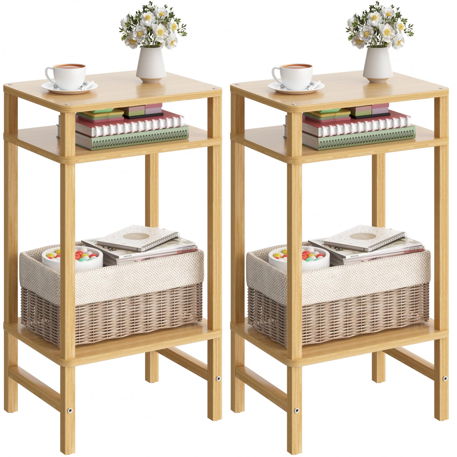 Amazon.com: YUFAM 28in Tall Bamboo Side Table Set of 2, 3-Tier Small ...