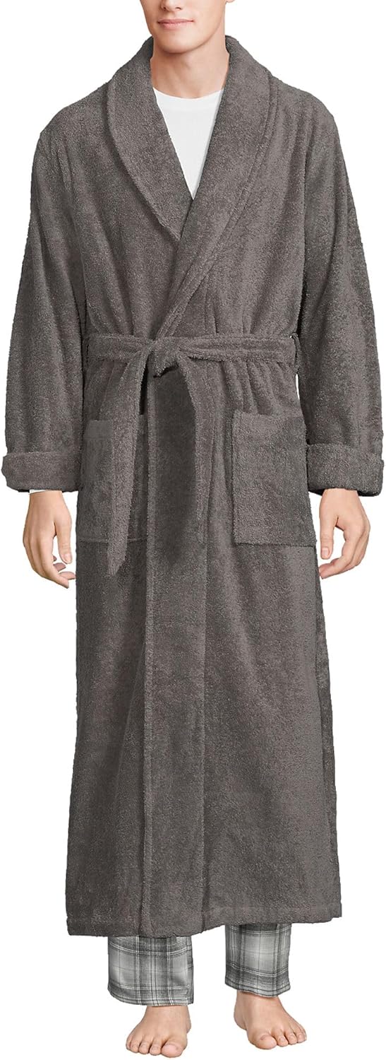 Lands' End Mens Full Length Terry Robe Rich Steel Regular Large