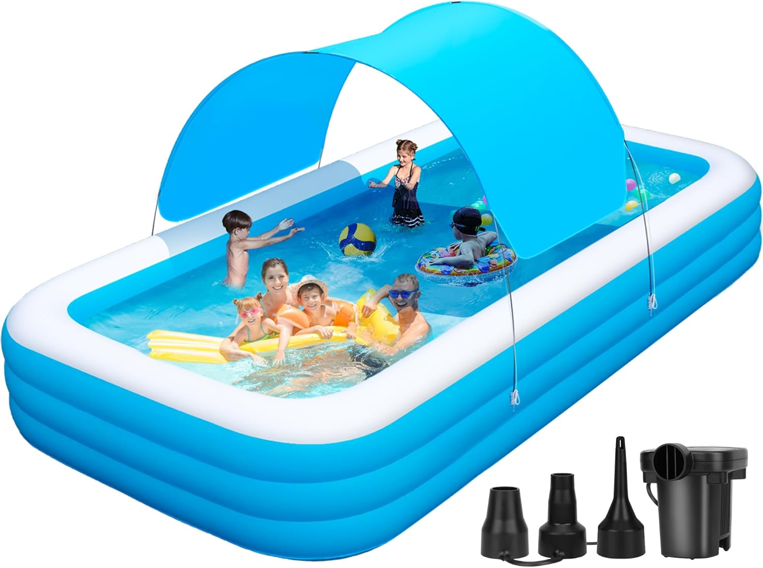 Amazon.com: Large Inflatable Pool with Canopy, 145'' x 74'' x 22 ...