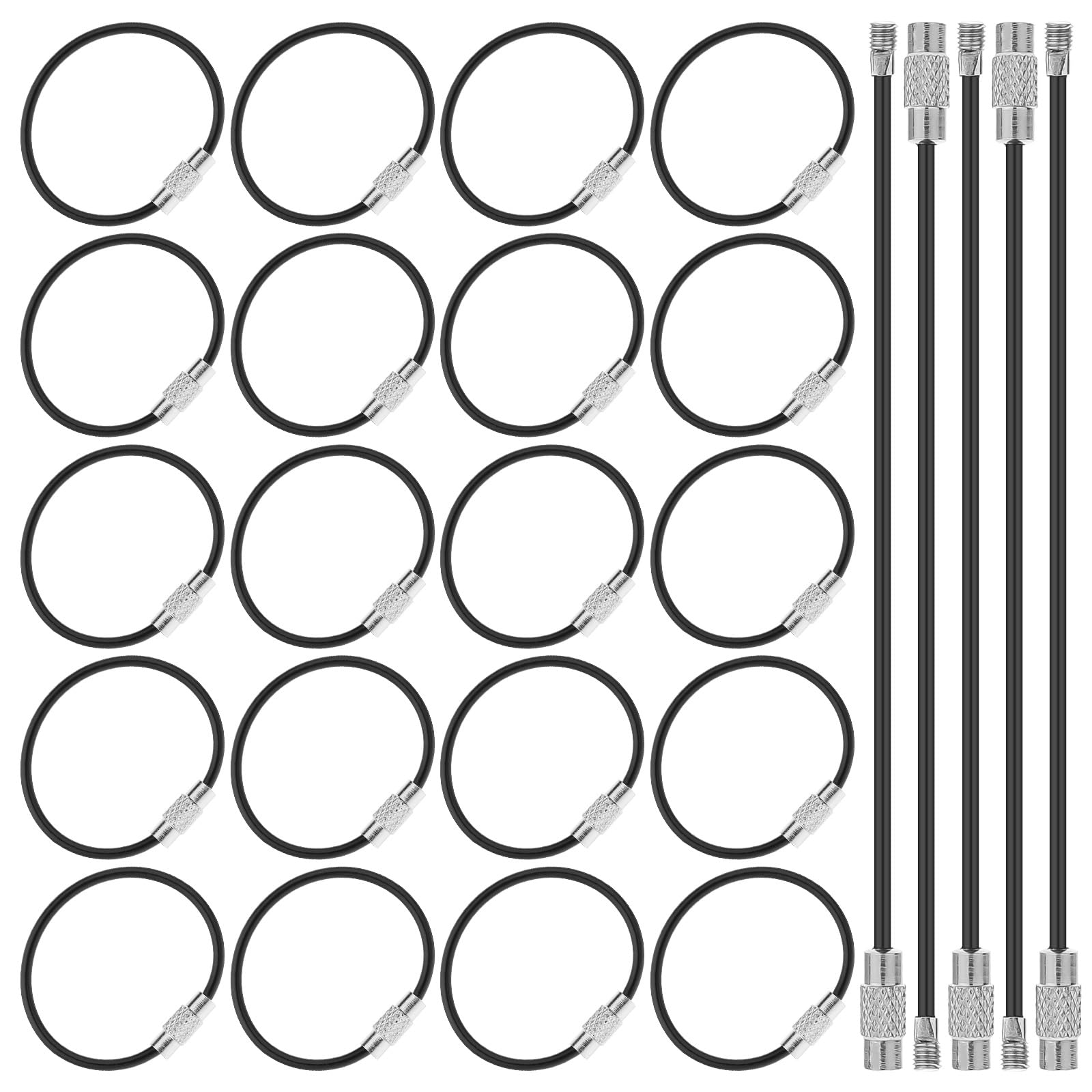Hariendny 25 Pack Wire Key Ring 4" Black Wire Keychain Cable Stainless ...