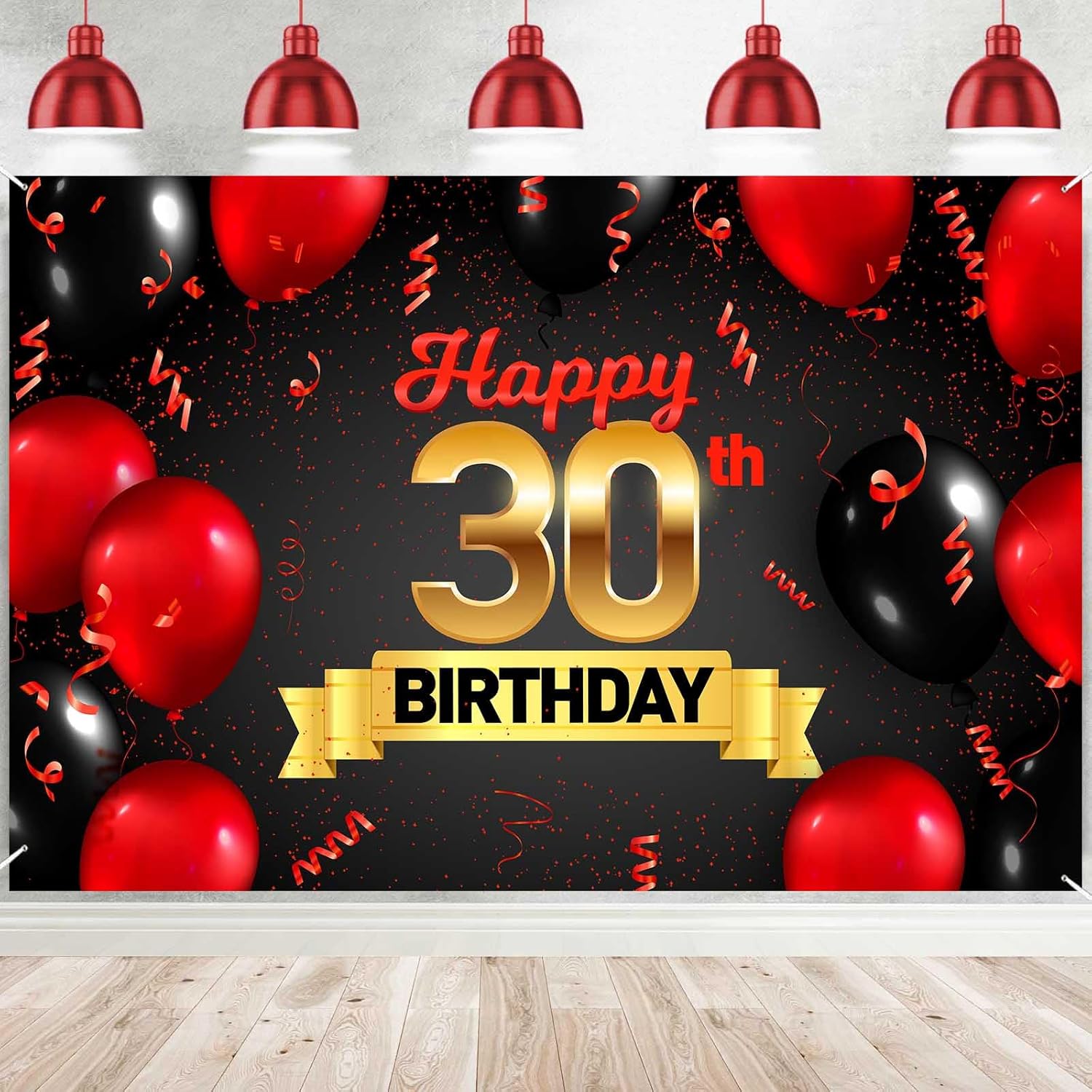 Amazon.com: Happy 30th Birthday Red Black Decorations Banner Backdrop ...