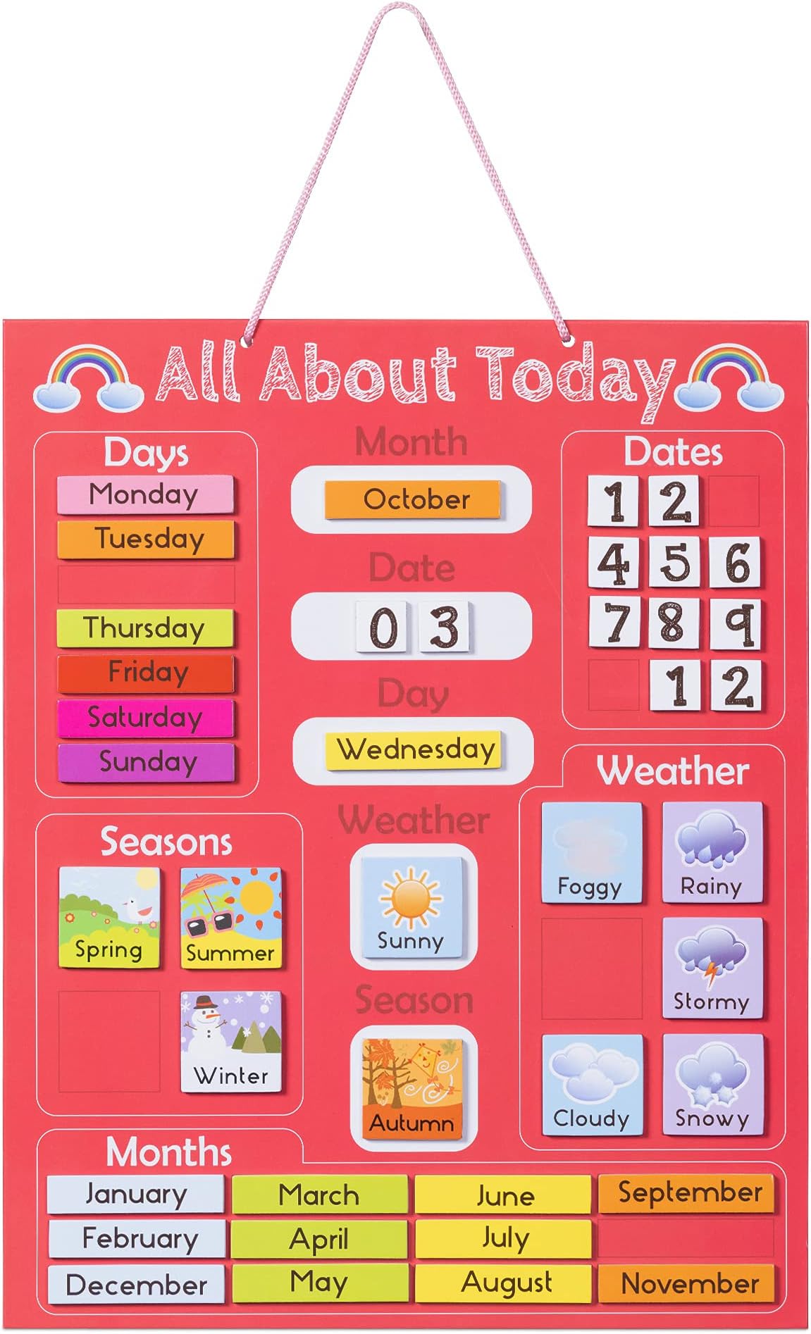 Navaris Kids Magnetic Calendar - Early Years Learning - Weather, Date ...