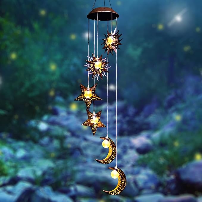 Amazon.com : Tryme Solar Wind Chimes for Outside with Sun Moon Star ...