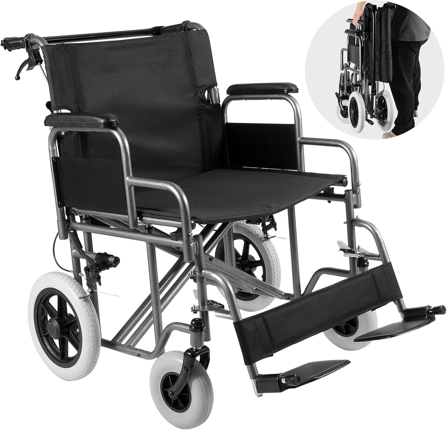 VEVOR Wheelchair, Carbon Steel Transport Chair for Adults, Foldable ...