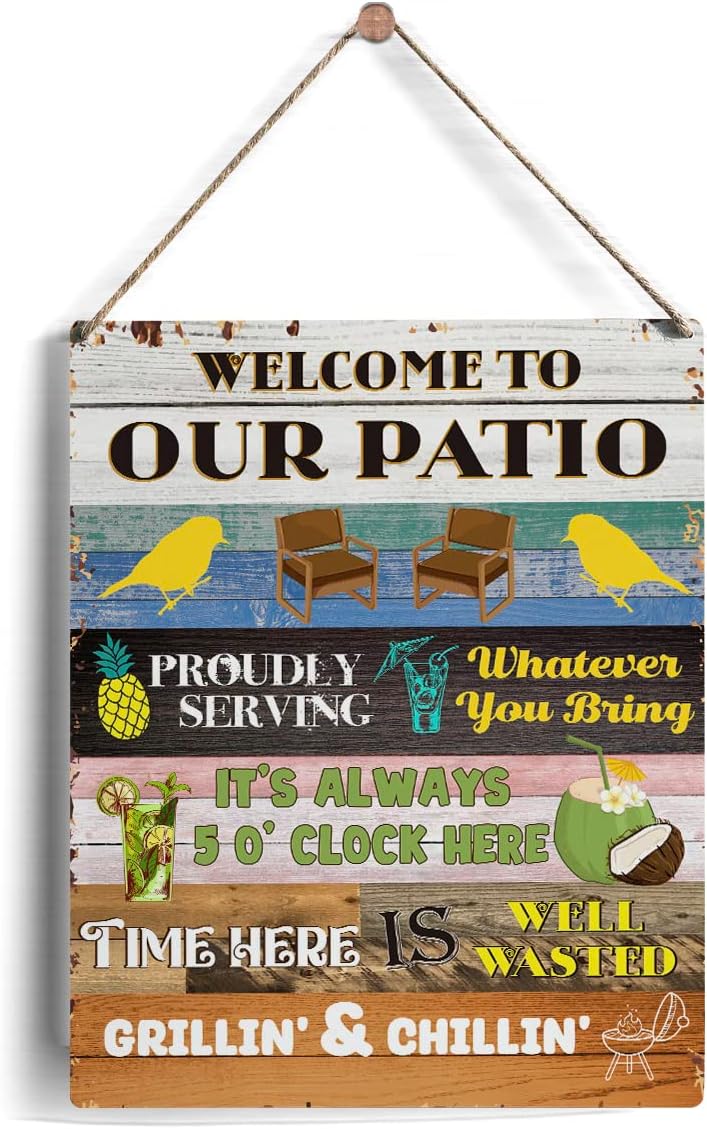 Amazon.com: Colorful Patio Sign Gifts, Rustic Welcome to Our Patio ...
