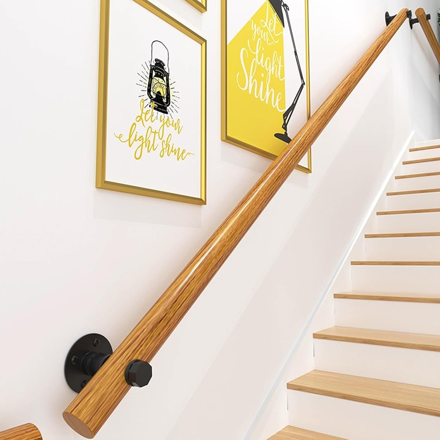 1-12Ft Wooden Handrail, Non-Slip Stair Handrail Wall Mounted Handrail ...