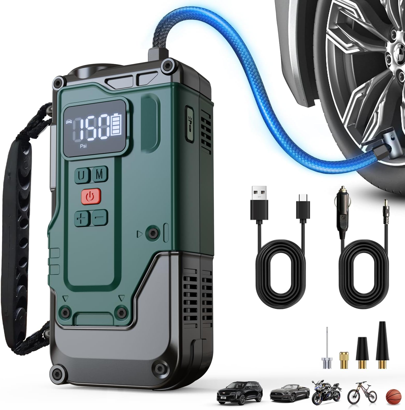 Amazon.com: Cordless Tire Inflator Portable Air Compressor - 8000mAh ...