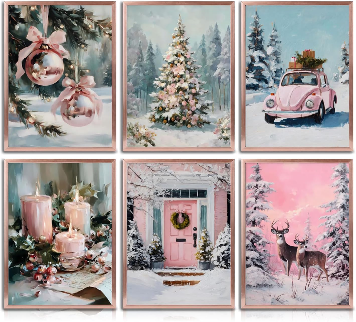 Amazon.com: 6Pcs Vintage Pink Christmas Posters Wall Art Merry ...