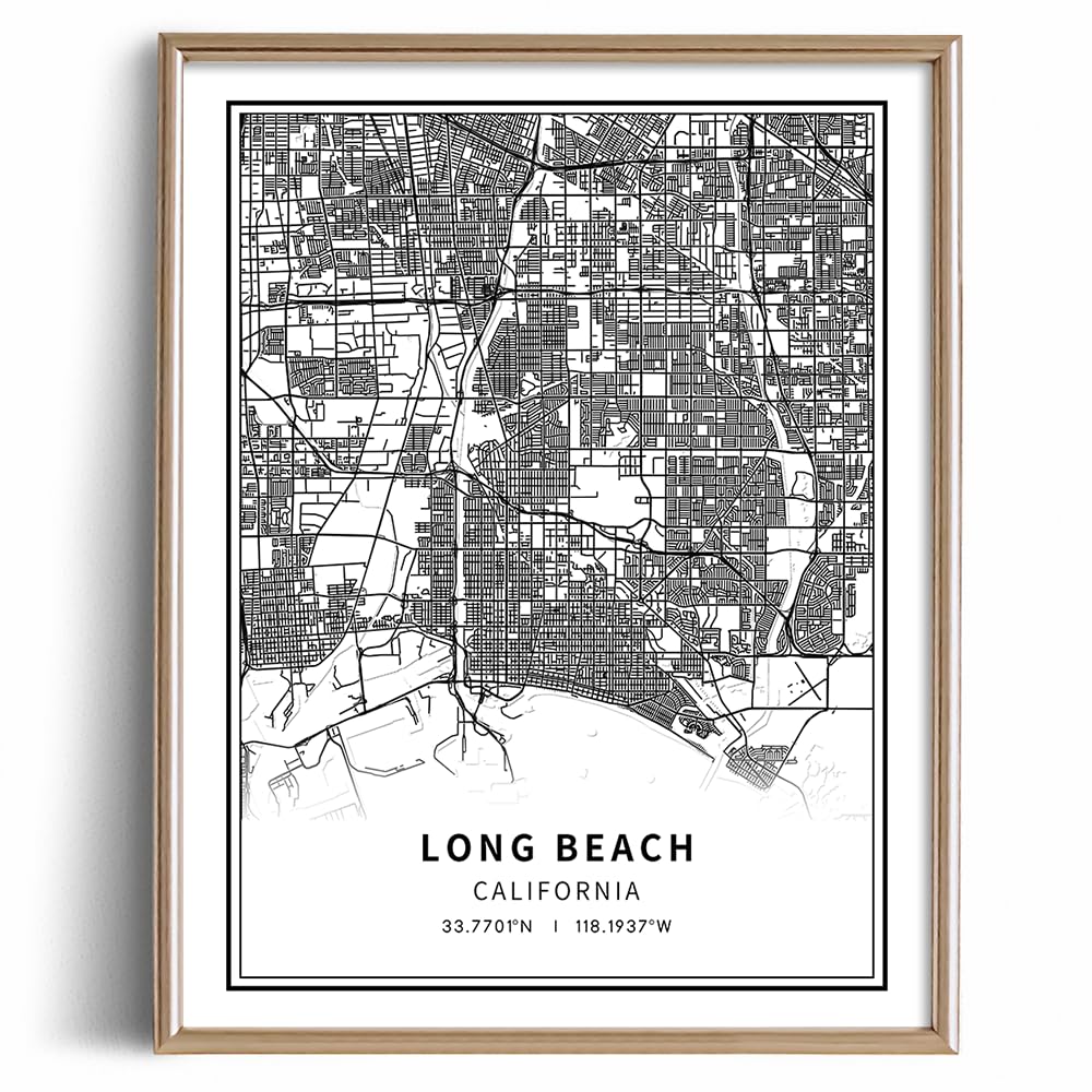 Amazon.com: Long Beach Poster - Minimalist Black White Wall Art - Long ...