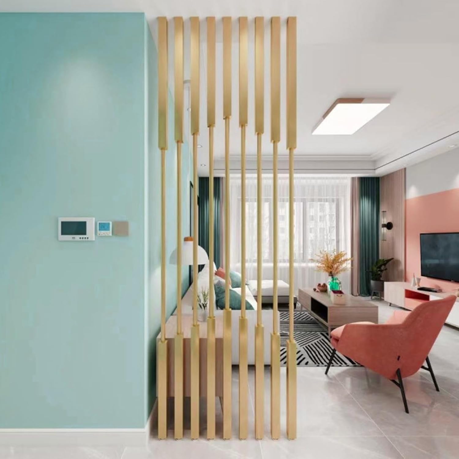 Room Divider Metal Slats 5/8 Pcs, Modern Privacy Screen Post Wall ...