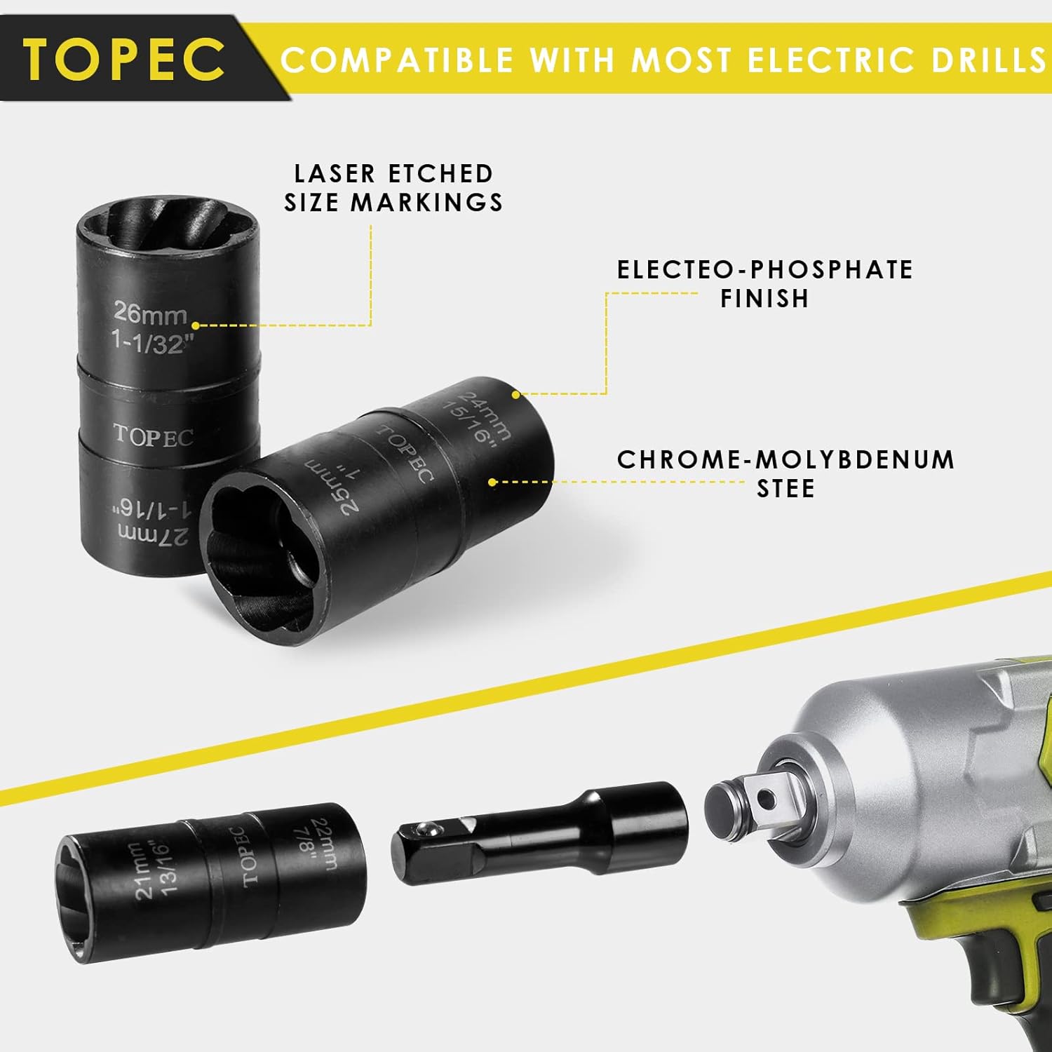 Buy Topec 5-Piece Flip Edition Bolt Extractor Set, 1/2” Lug Nut Remove ...