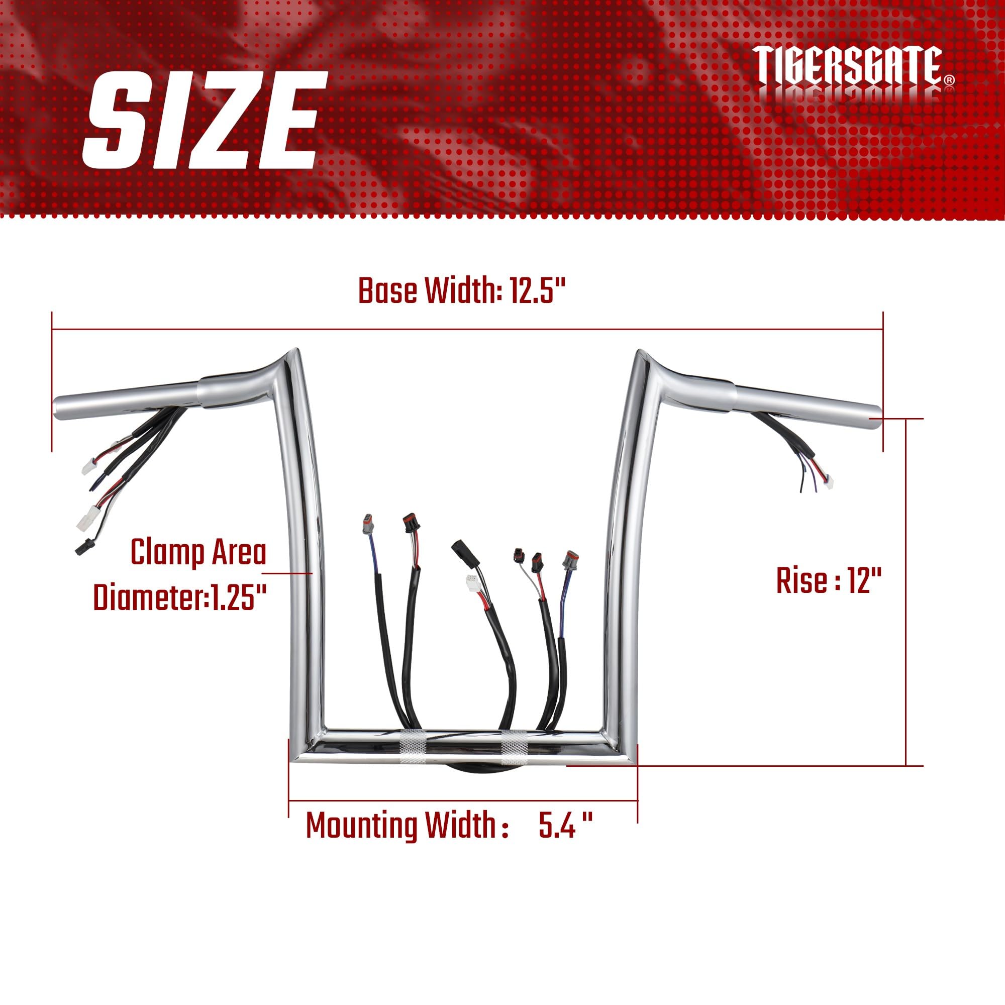 TIGERSGATE PRE-WIRED 12" Rise Ape Hangers 1 1/4" Fat Softail Mercenary ...