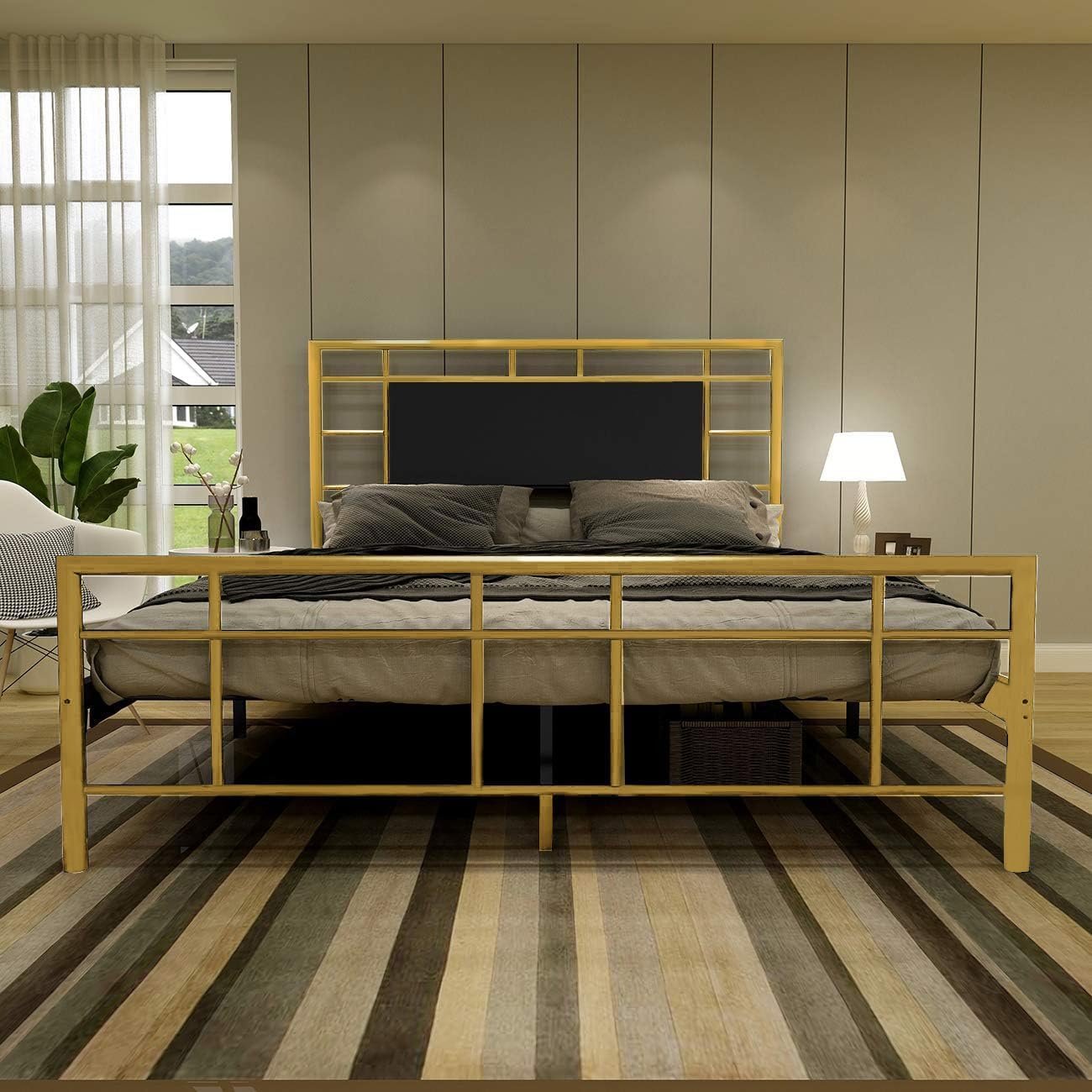 Amazon.com: Allewie King Size Metal Platform Bed Frame with Victorian ...