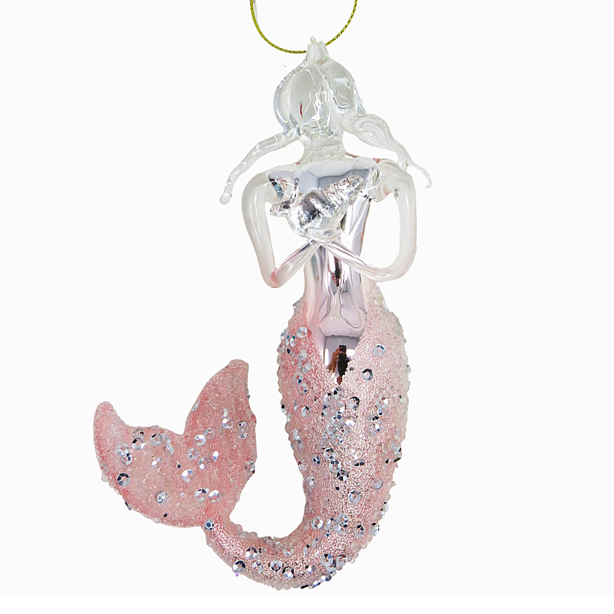 Mermaid Christmas Tree Glass Ornament, Glittery Pink Mermaids Tail with ...