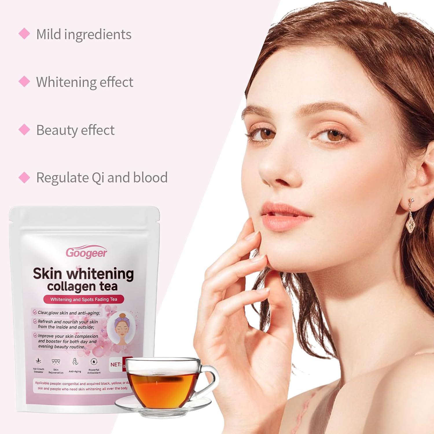 Chá de Colágeno Feminino para realce da beleza da pele 14 sachês ...