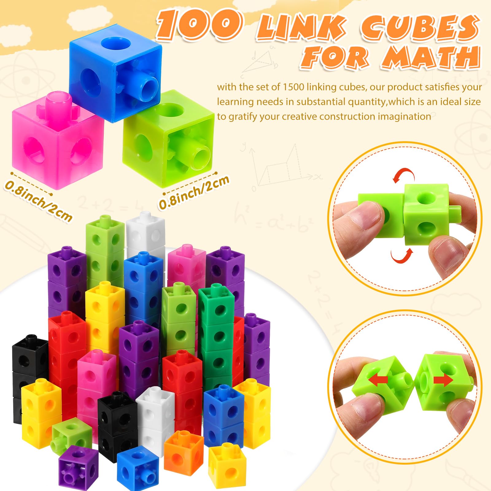 Snapklik.com : Jenaai 100 Pcs Linking Cubes Plastic Math Cubes ...
