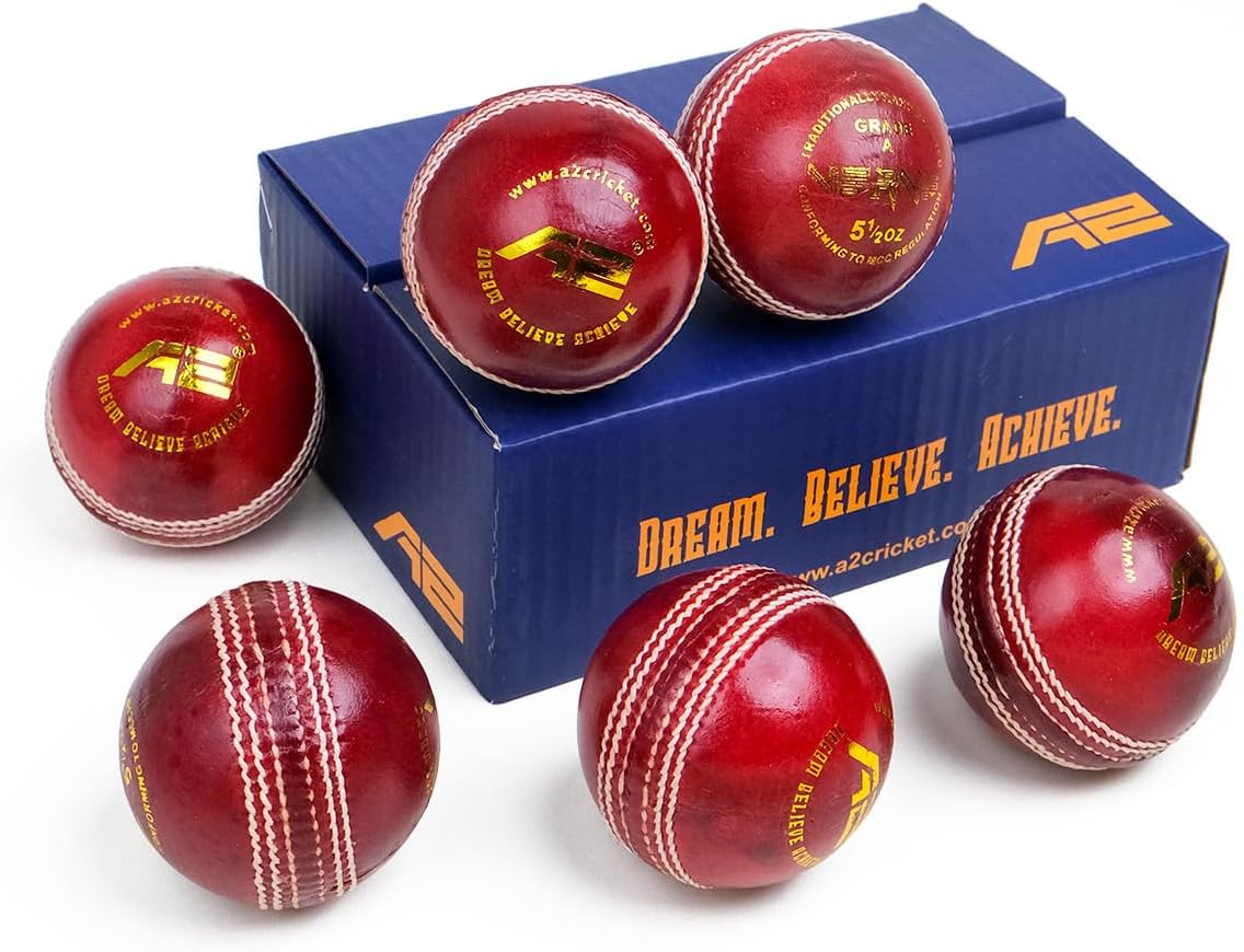 A2 Cricket Leather Balls - 4 Piece Red Cricket Ball Set, Standard Size ...