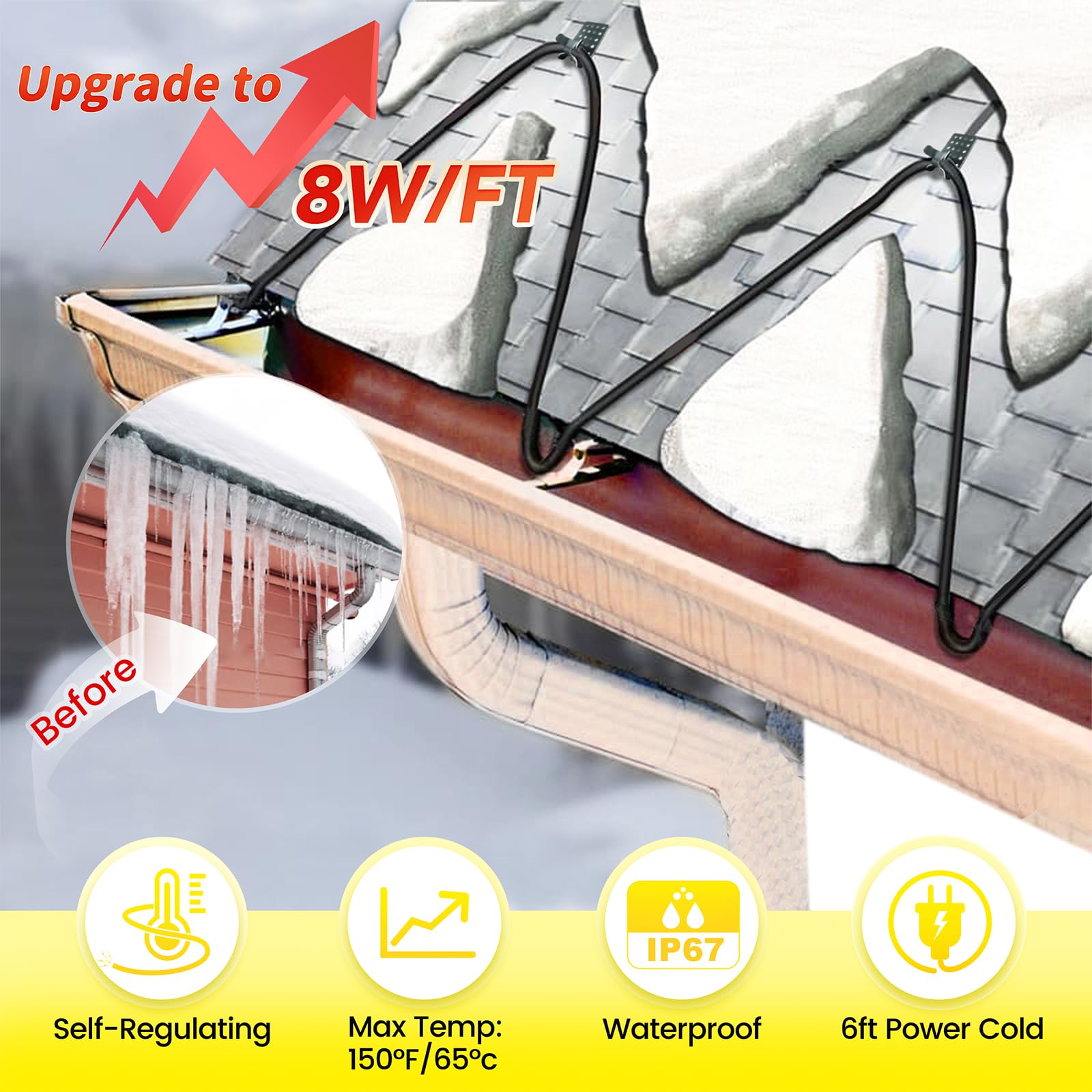 Snapklik.com : 30 FT Industrial Grade Gutter Heater Cable, Heat Tape ...