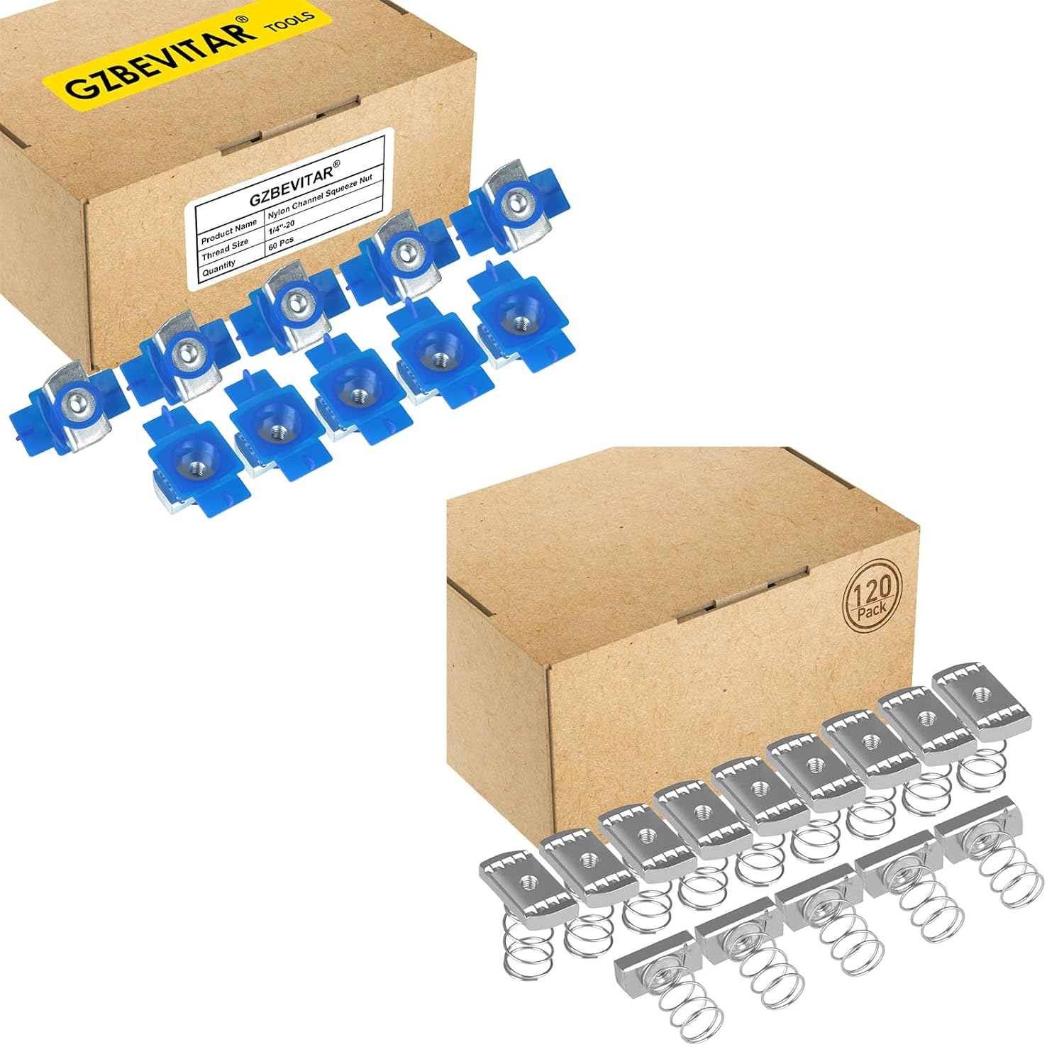GZBEVITAR Nylon Channel Squeeze Nut with Strut Spring Nuts, 1/4''-20 ...