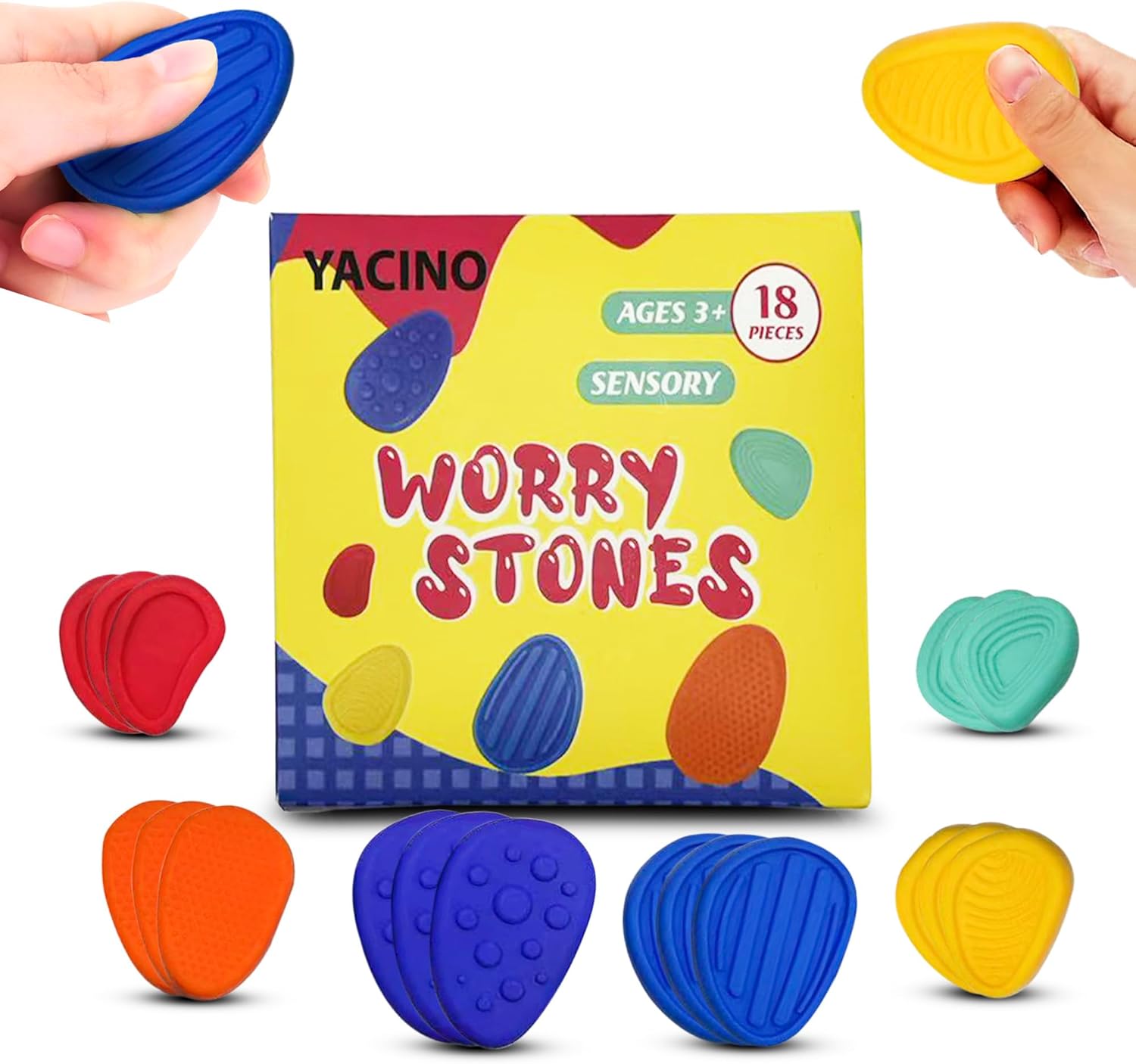 Amazon.com: Yacino- Worry Stones for Anxiety, 18-Piece Set Silicone ...