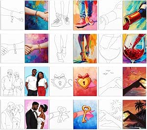Amazon.com: WEBEEDY 12 Pcs Pre Drawn Canvas Painting Couple Pre Printed Canvas Sip and Paint Kit ...