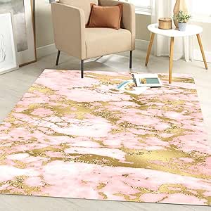 Amazon.com: Modern Marble Pink Gold Area Rug 9x12 Soft Washable ...