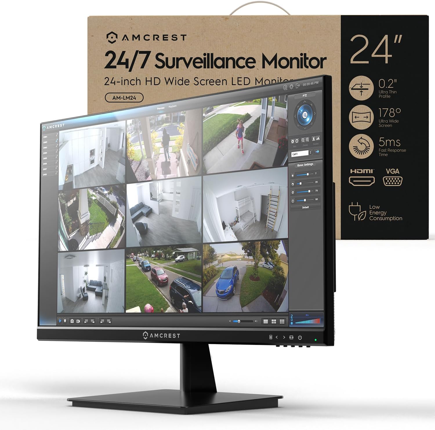 Amazon.com: Amcrest 24/7 Surveillance Video Monitor Screen, 24 inch PC ...