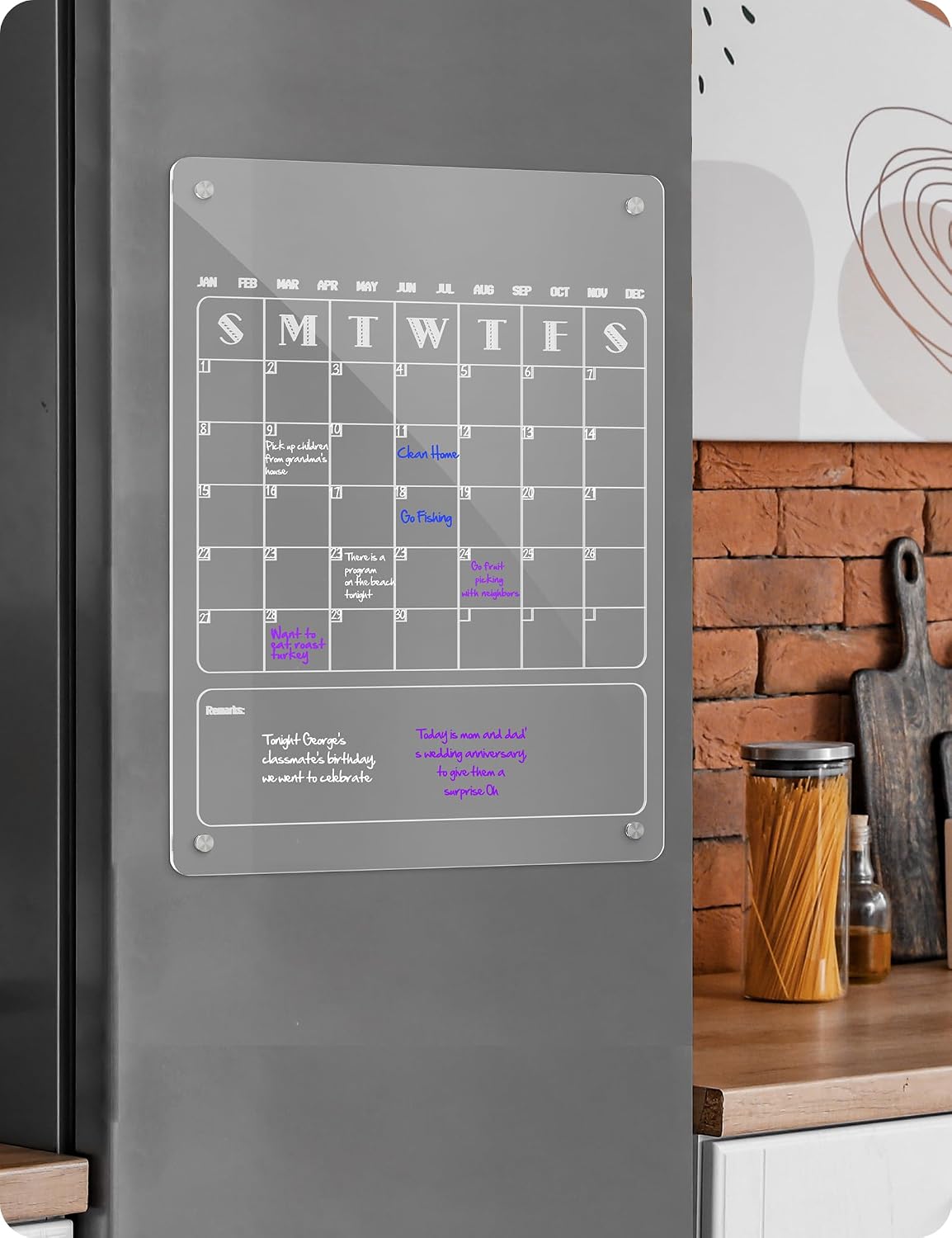 Calendario mensual y semanal magnético acrílico para refrigerador, 2 ...