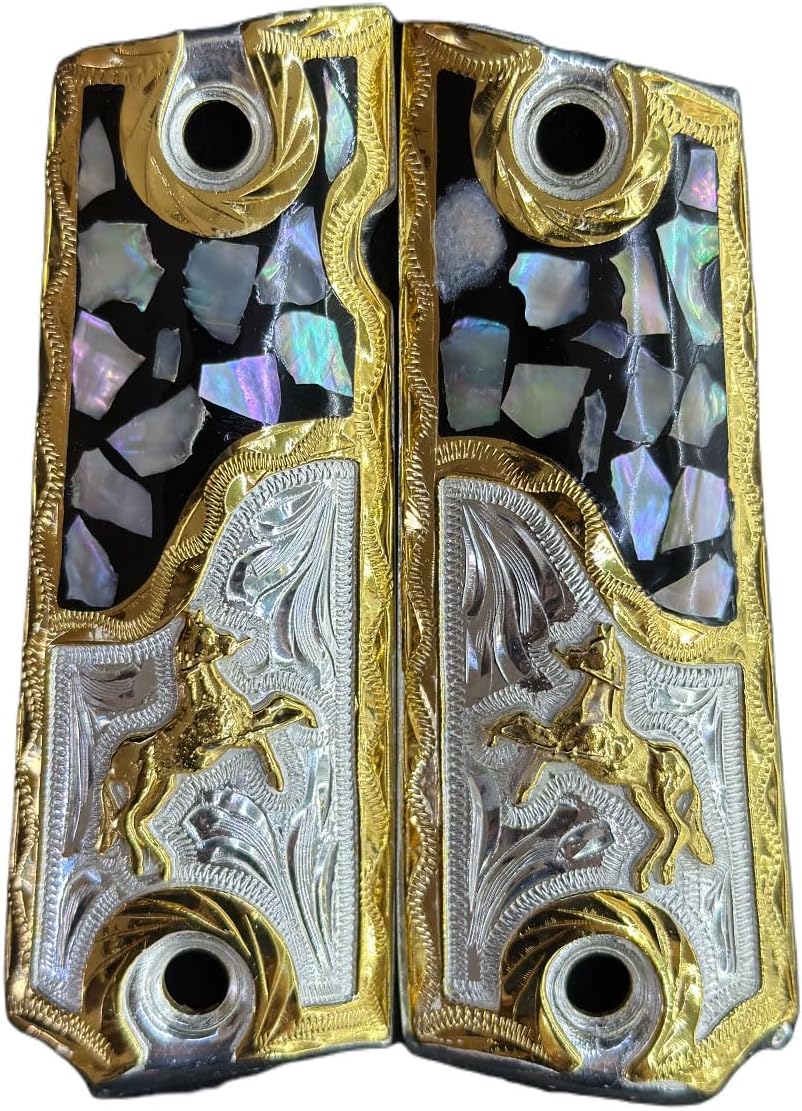 Amazon.com : Cachas Colt 1911 Grips Gun Logo Colt Model with 24k Gold ...