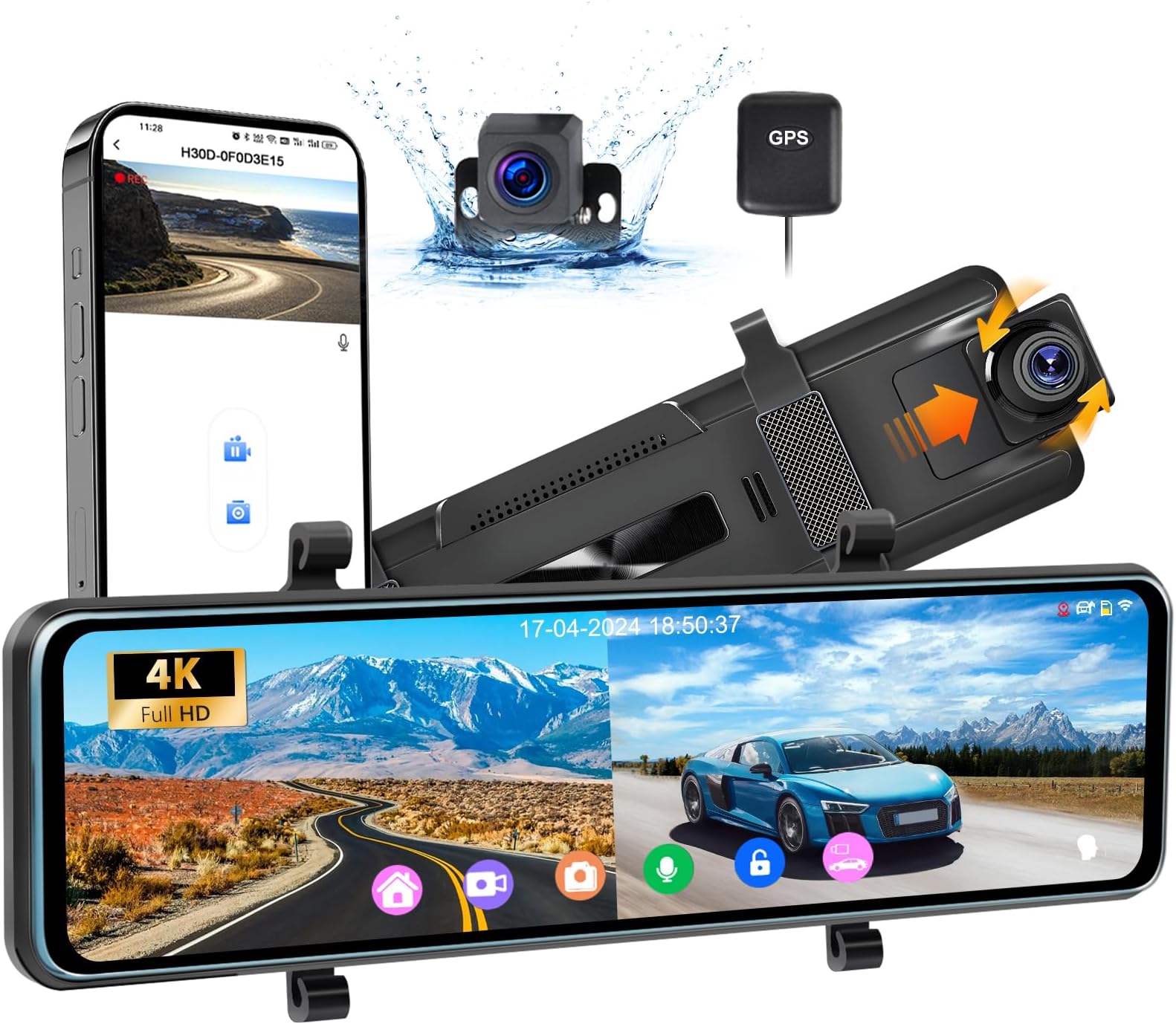 Amazon.com: 4K Mirror Dash Cam with IMX415, 12 Inch Smart Rear View ...