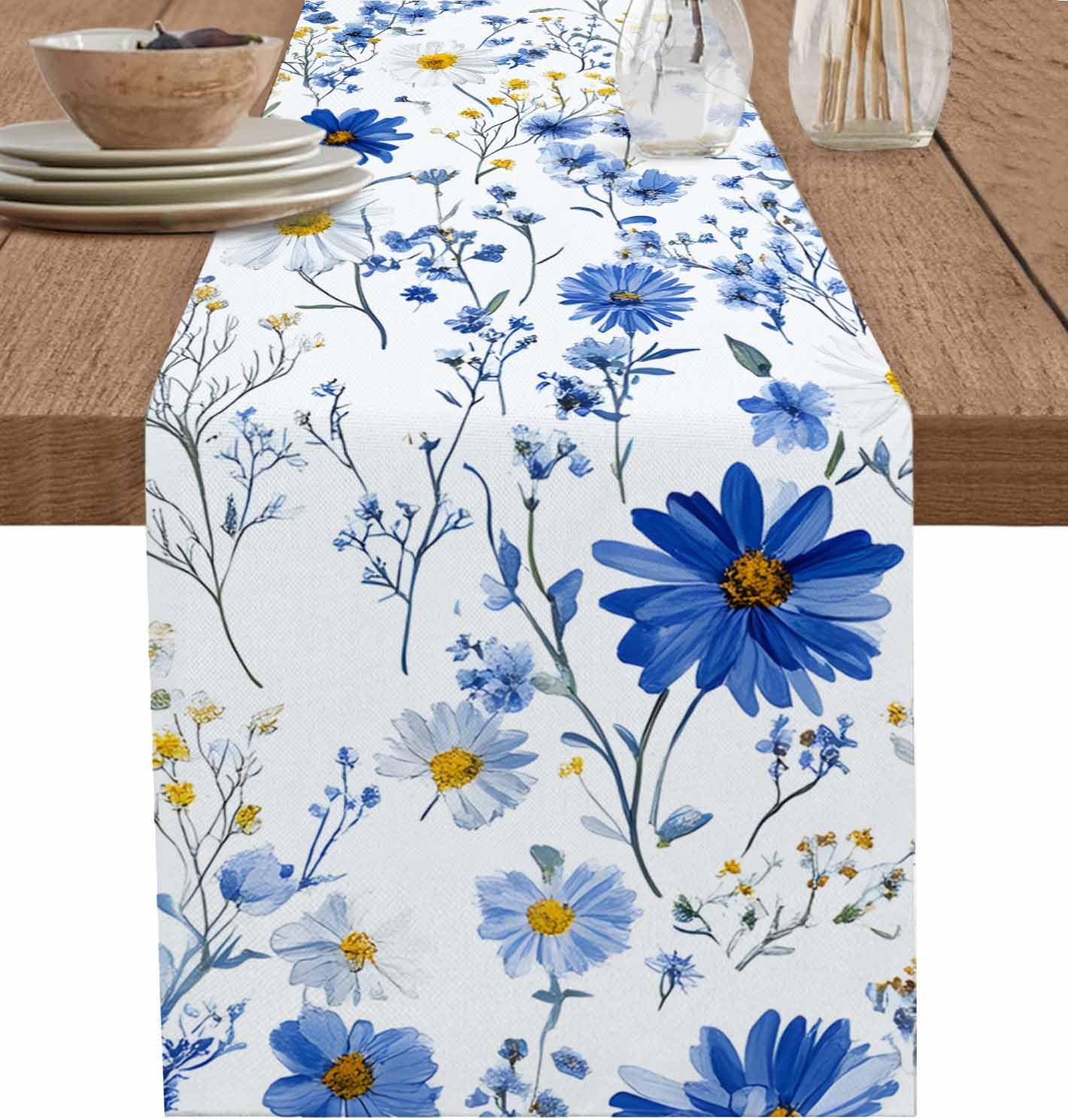 Amazon.com: Daisy Table Runners 108 Inches Long White Blue Wildflower ...