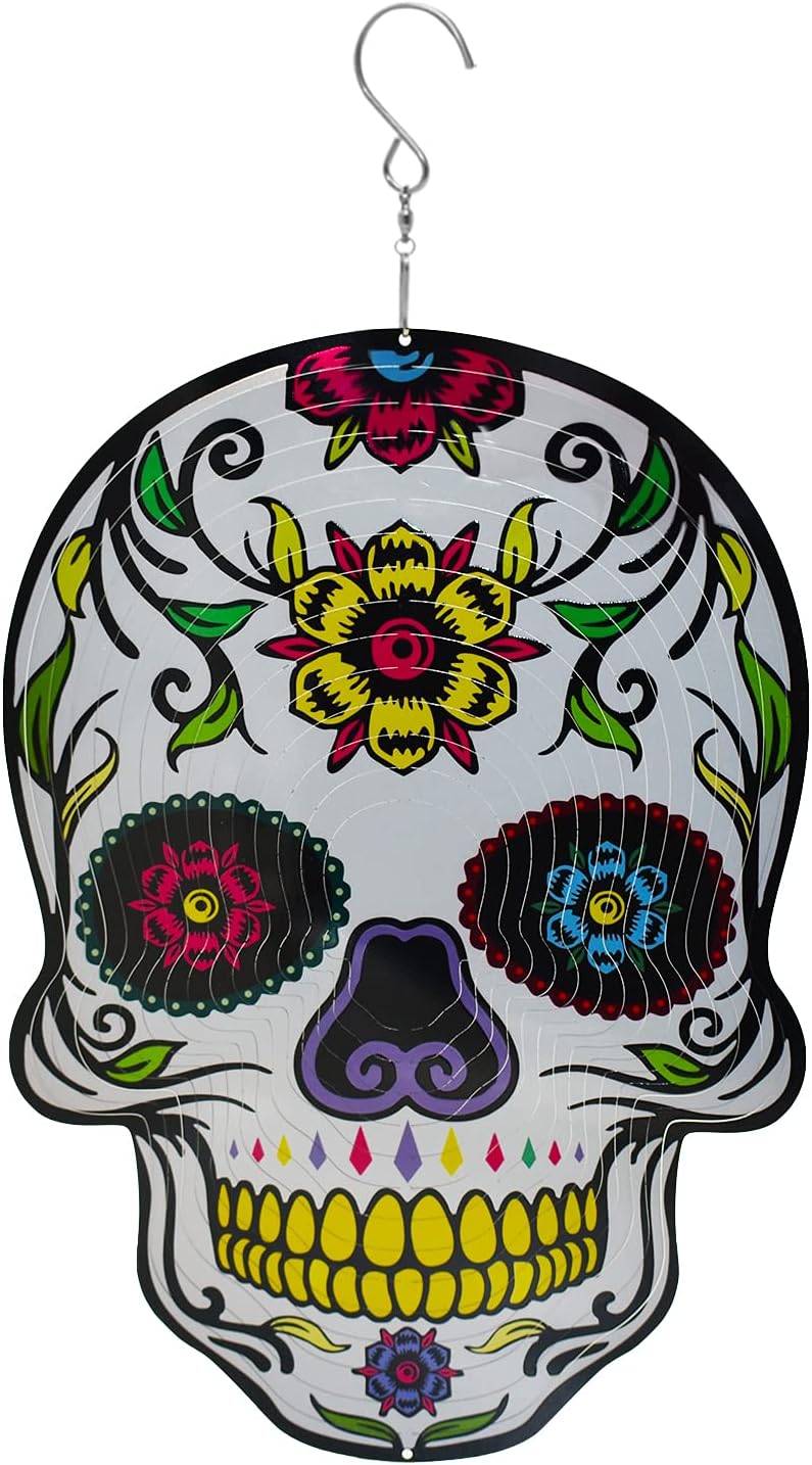 Amazon.com: WWMFS Sugar Skull Wind Spinner ，Outdoor Metal 5D Stainless ...