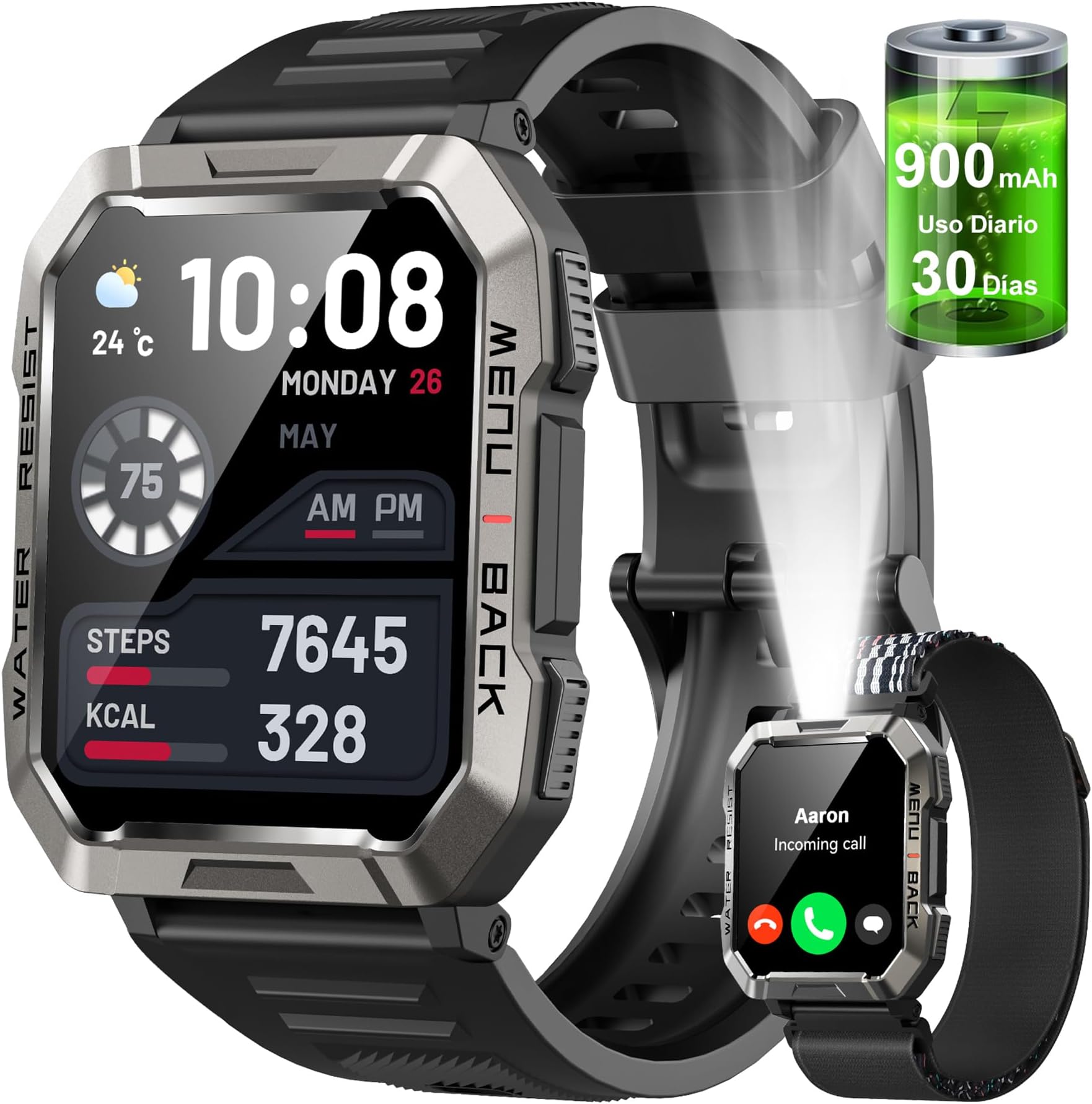 Reloj Inteligente Hombre, 2.01" Smartwatch Hombre con Linterna y ...