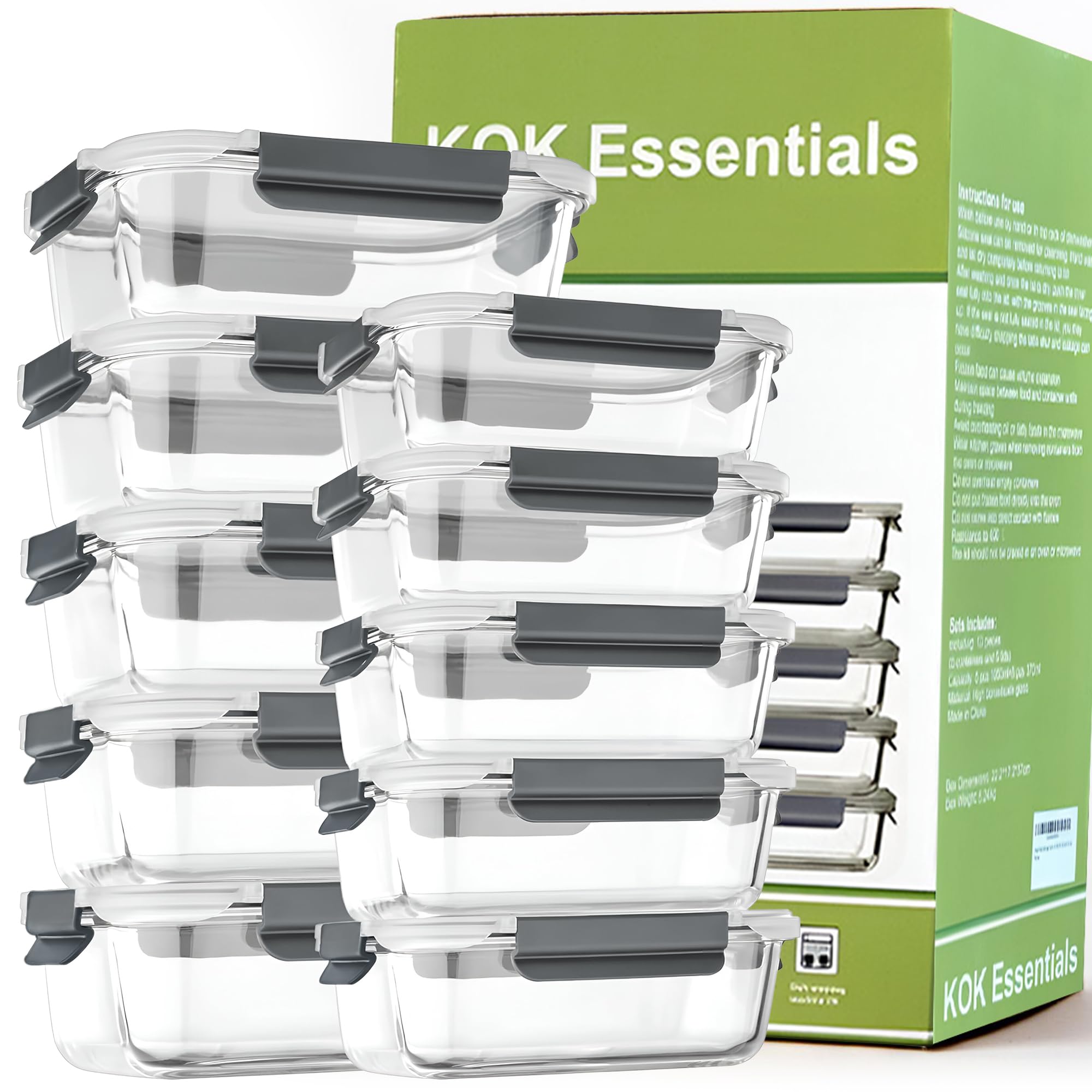 Amazon.com: Glass Food Storage Containers 10 Packs - Eco Friendly ...