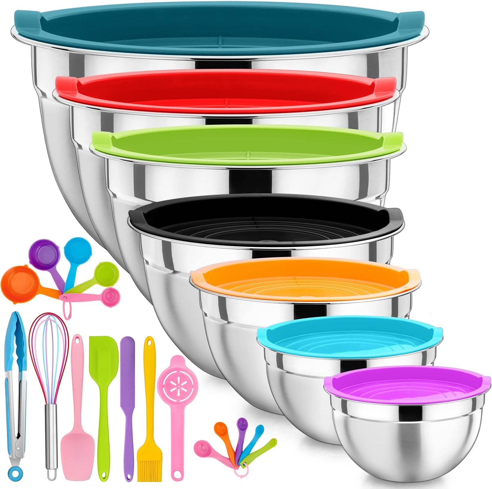 Amazon.com: Mixing Bowls with Lids for Kitchen - 26 PCS Stainless Steel ...