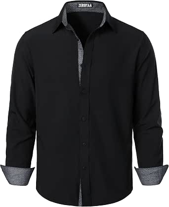 Amazon.com: ZEROYAA Men's Regular Fit Dress Shirt Stretch Wrinkle-Free ...